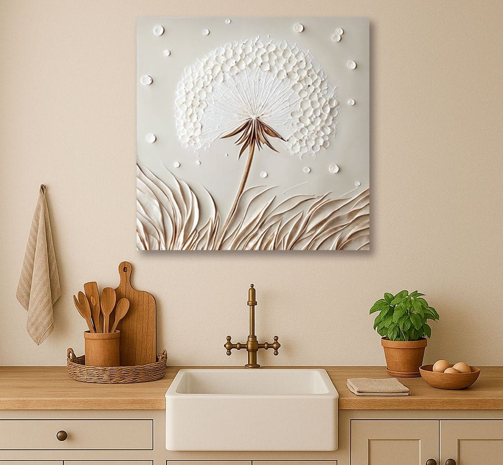 Whispering Wishes – Dandelion Wall Art | Tranquil Beige Canvas Decor ...